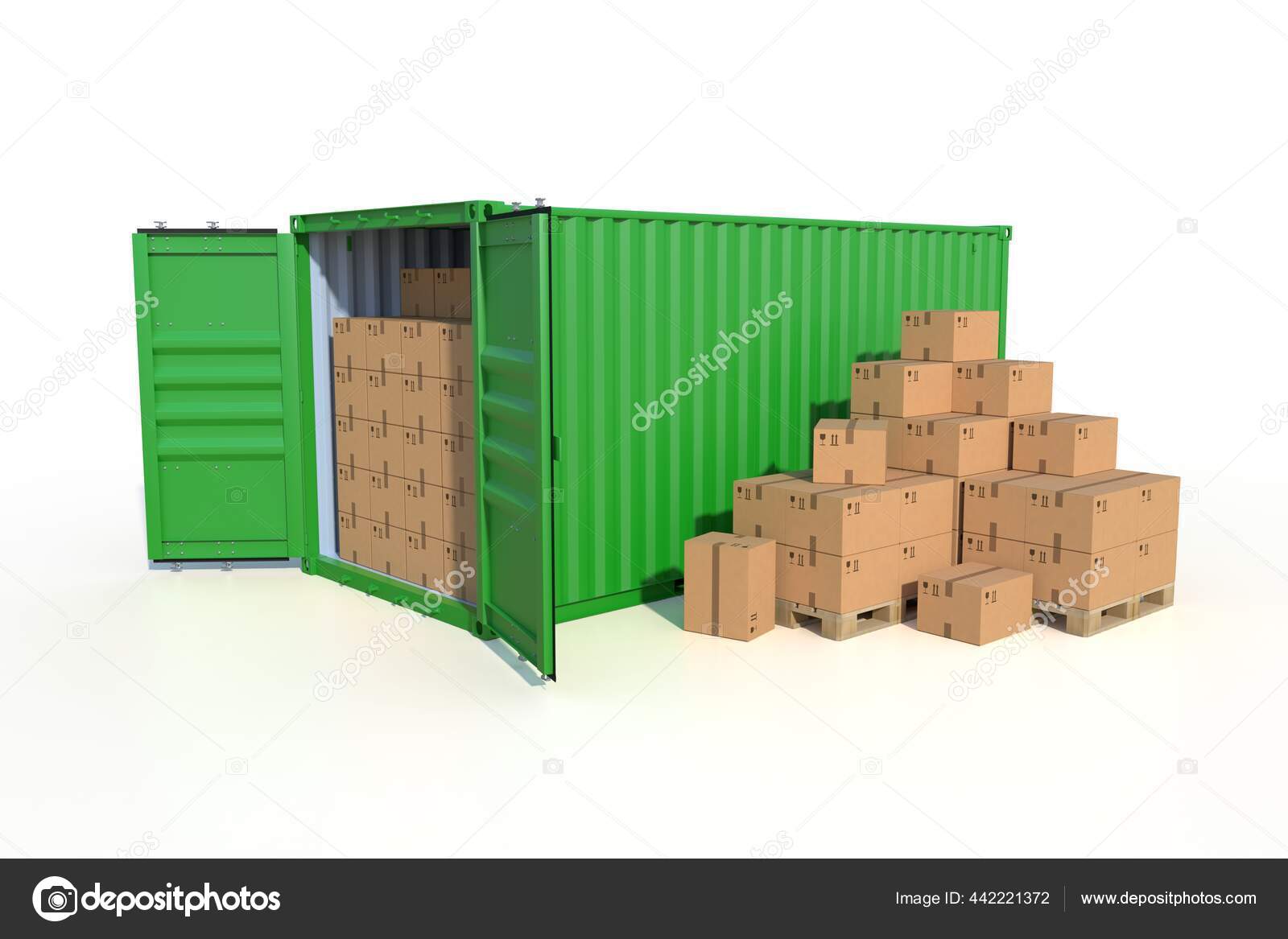 Pemandangan Kontainer Kargo Kapal Pintu Terbuka Penuh Dengan Kotak ...