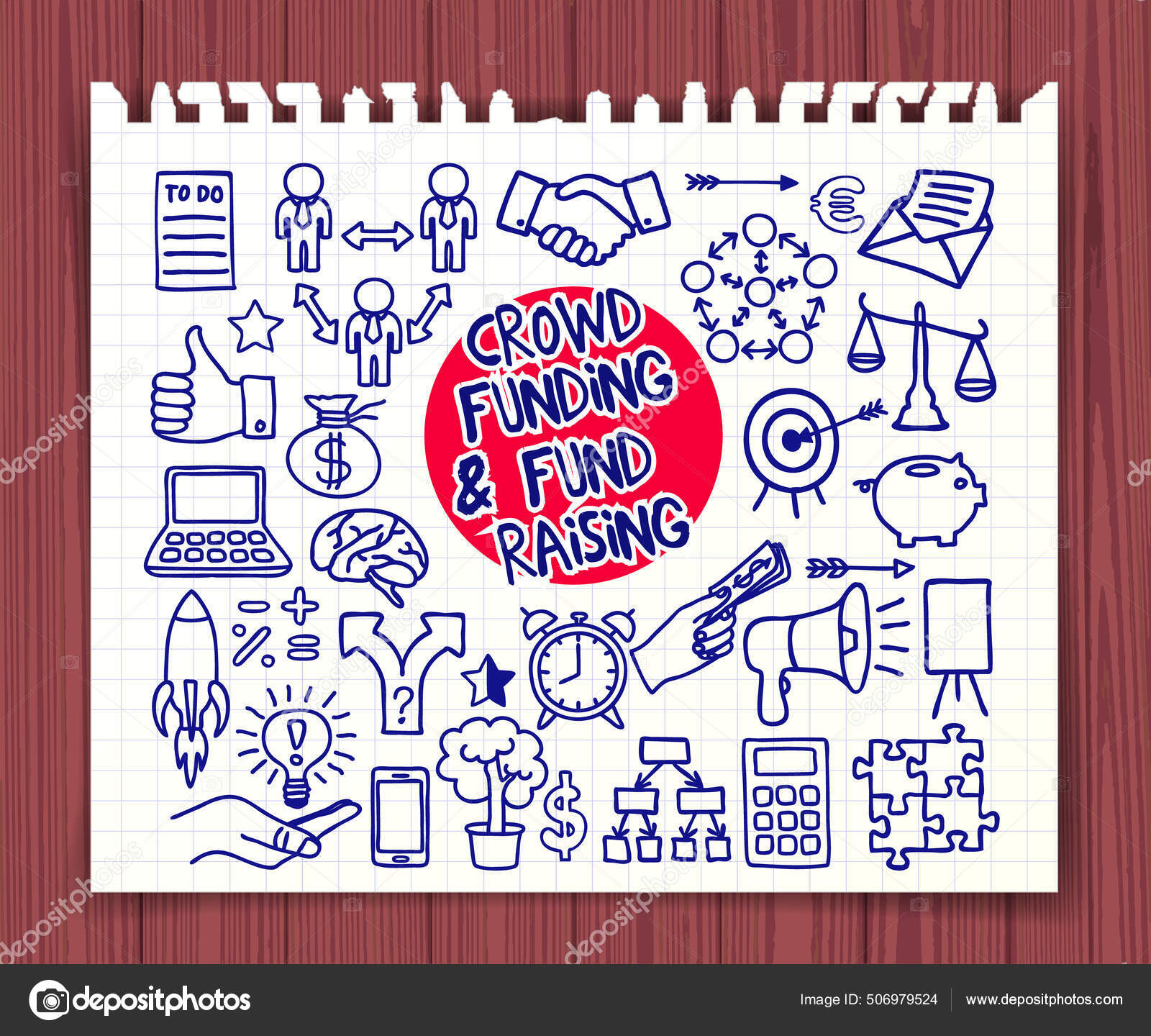 Crowd funding doodle set hand drawn with blue ball pen Stock Vector by ...