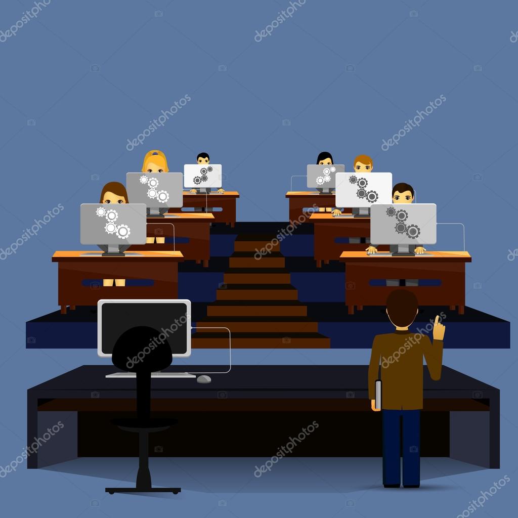 Students and teacher in computer classroom. — Stock Vector © kasezo2 ...