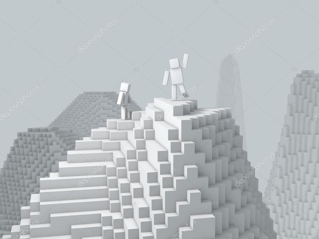 3d cubic character on top of mountain. — Stock Photo © kasezo2 #85557128