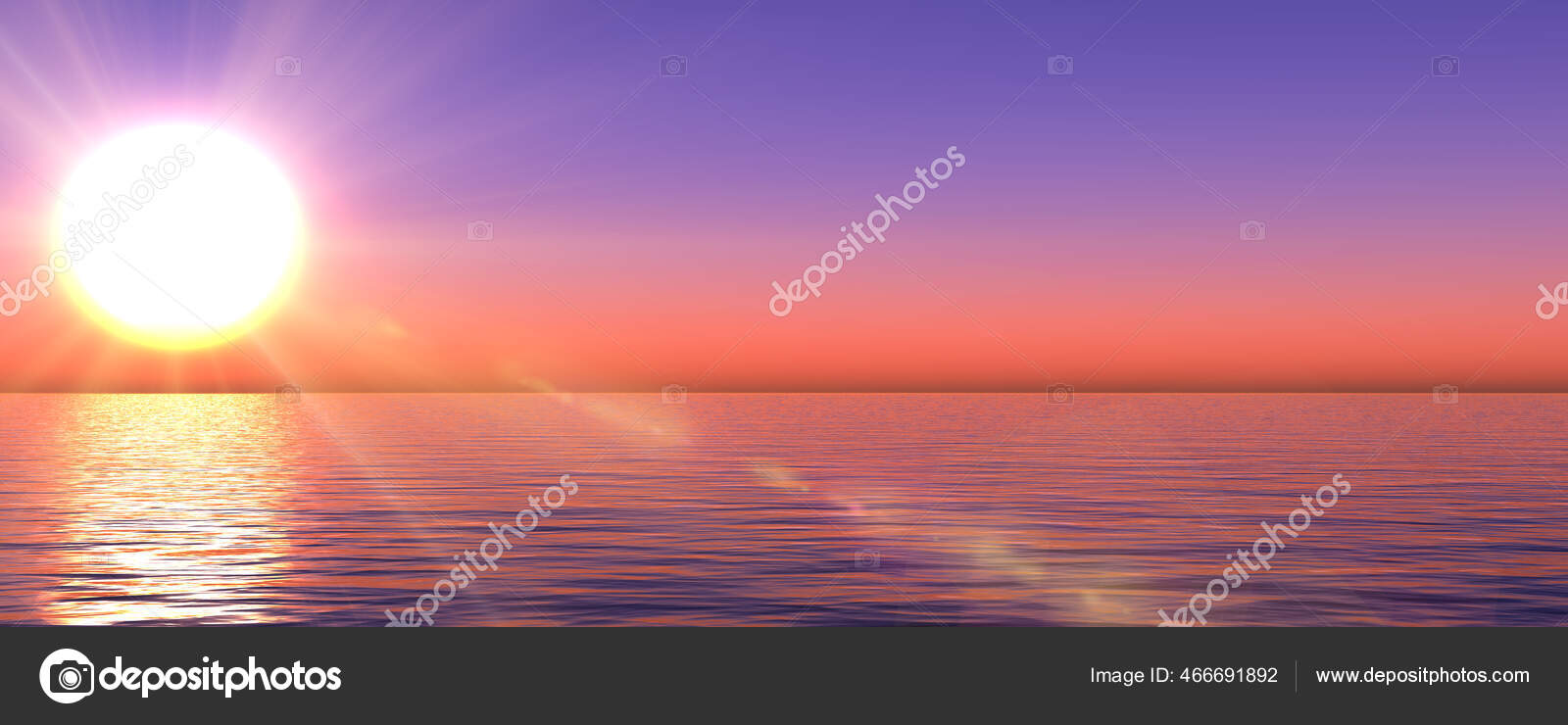 Sunset Sea Sun Ray Clear Sky Rendering Illustration — Stock Photo ...