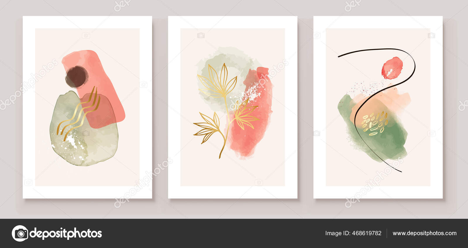 Teal Peach Abstract Watercolor Compositions Set Soft Color Painting ...