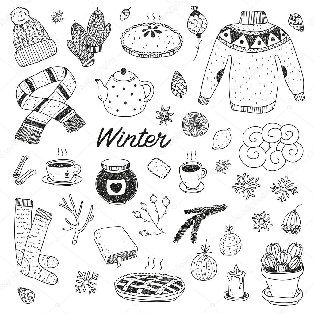 Hand drawn cute vector winter set Stock Vector Image by ©darina13 #89297048