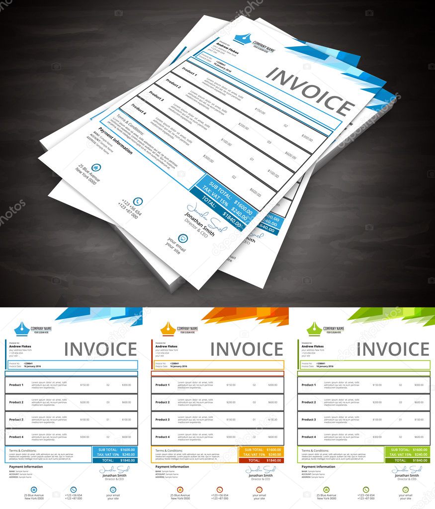 Creative Invoice In 3 Colors Stock Vector by ©grki 109186422