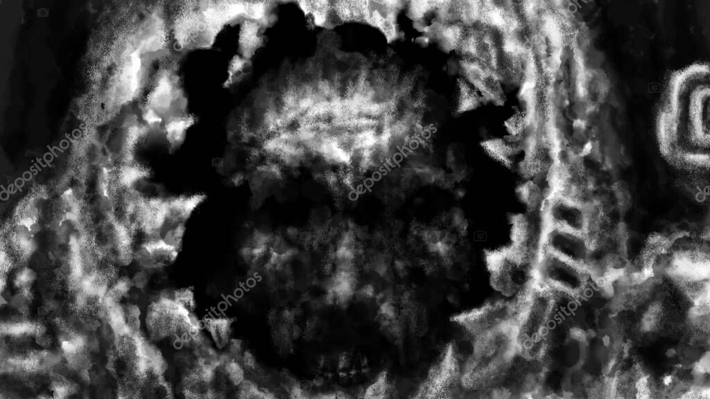 Cabeza de un astronauta muerto con un casco roto. Ilustración en género ...