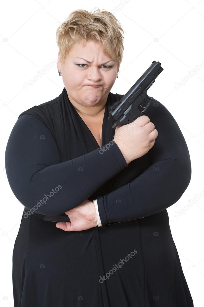 Fat woman with a gun. Stock Photo by ©kopitin 103932330