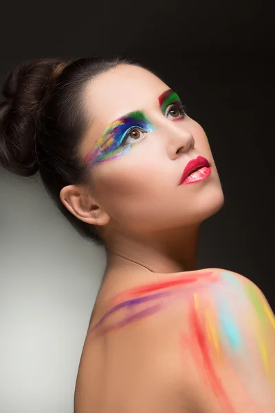 Painted beautiful woman face, artistic make up Stock Photo by ...
