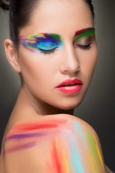 Painted beautiful woman face, artistic make up Stock Photo by ...