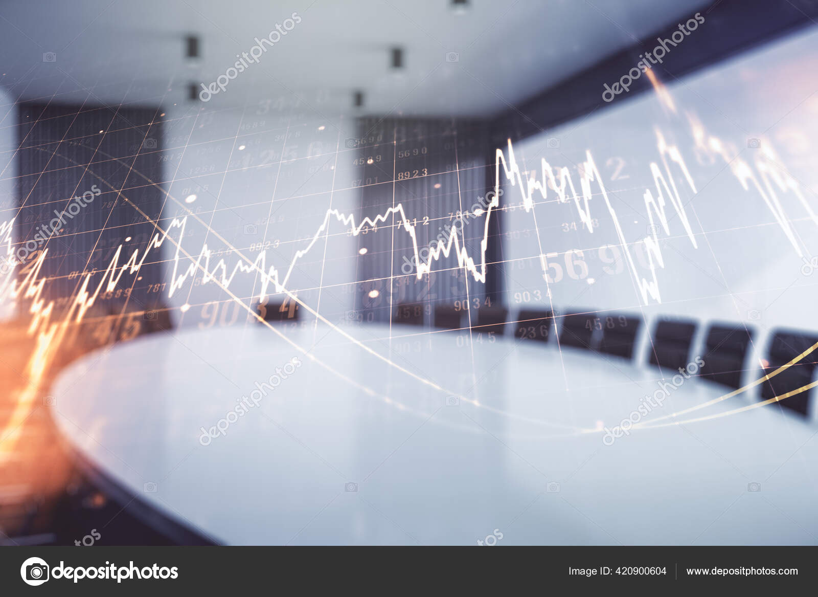Double exposure of virtual creative financial diagram on a modern ...