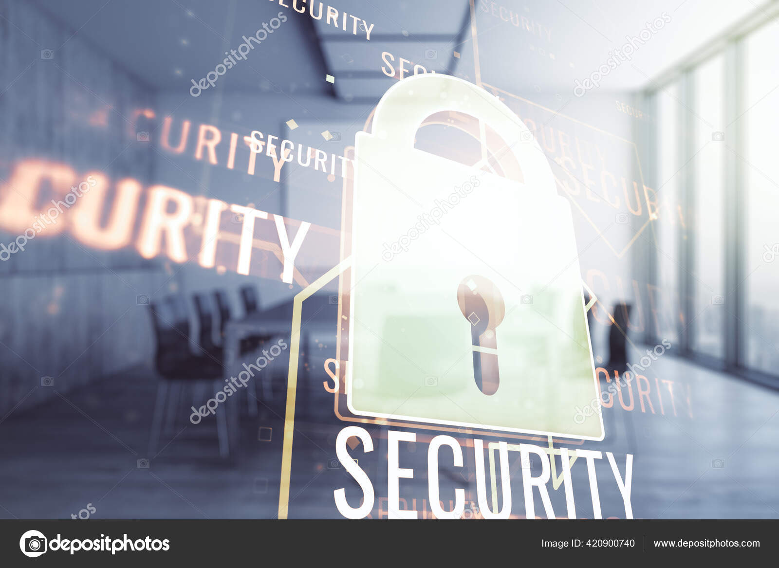 Virtual creative lock illustration with microcircuit on a modern ...