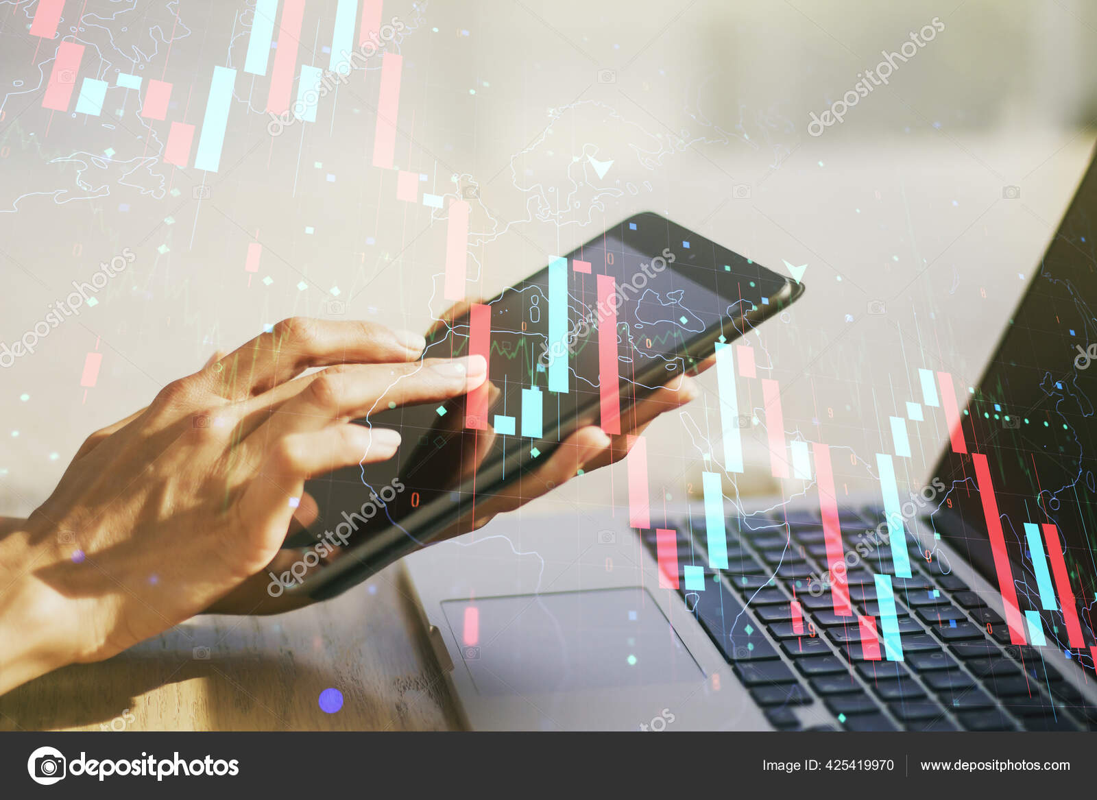 Creative abstract global crisis chart with world map sketch and hand ...