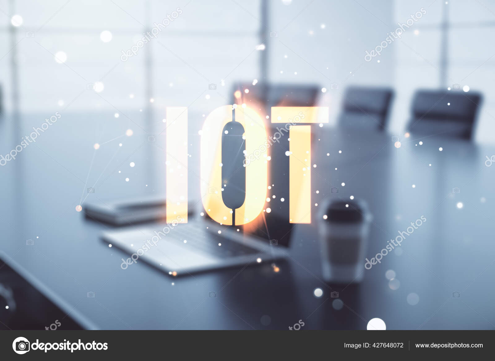 Creative IOT hologram on modern laptop background, internet of things ...
