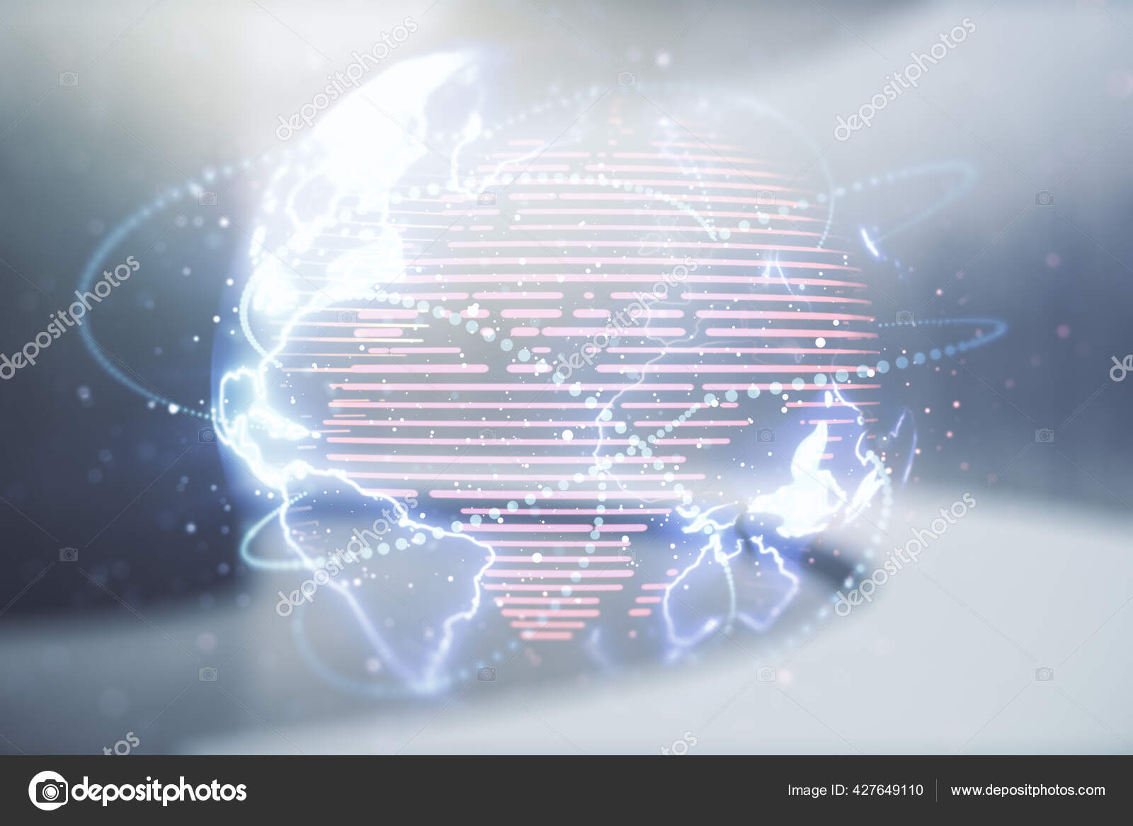 Double exposure of abstract digital world map hologram with connections ...