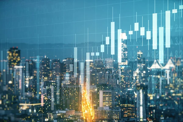 Double exposure of virtual creative financial diagram on San Francisco ...