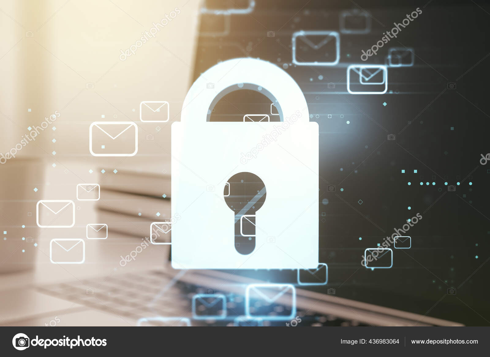 Creative light lock illustration with postal envelopes on modern ...