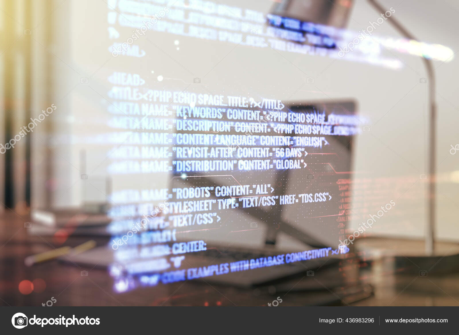 Multi exposure of abstract programming language hologram on computer ...