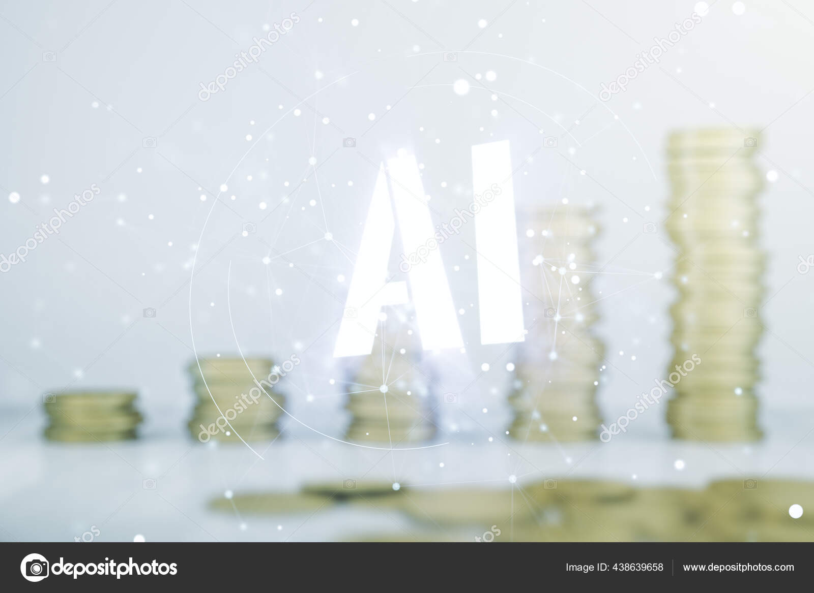 Abstract virtual artificial Intelligence symbol hologram on stacks of ...