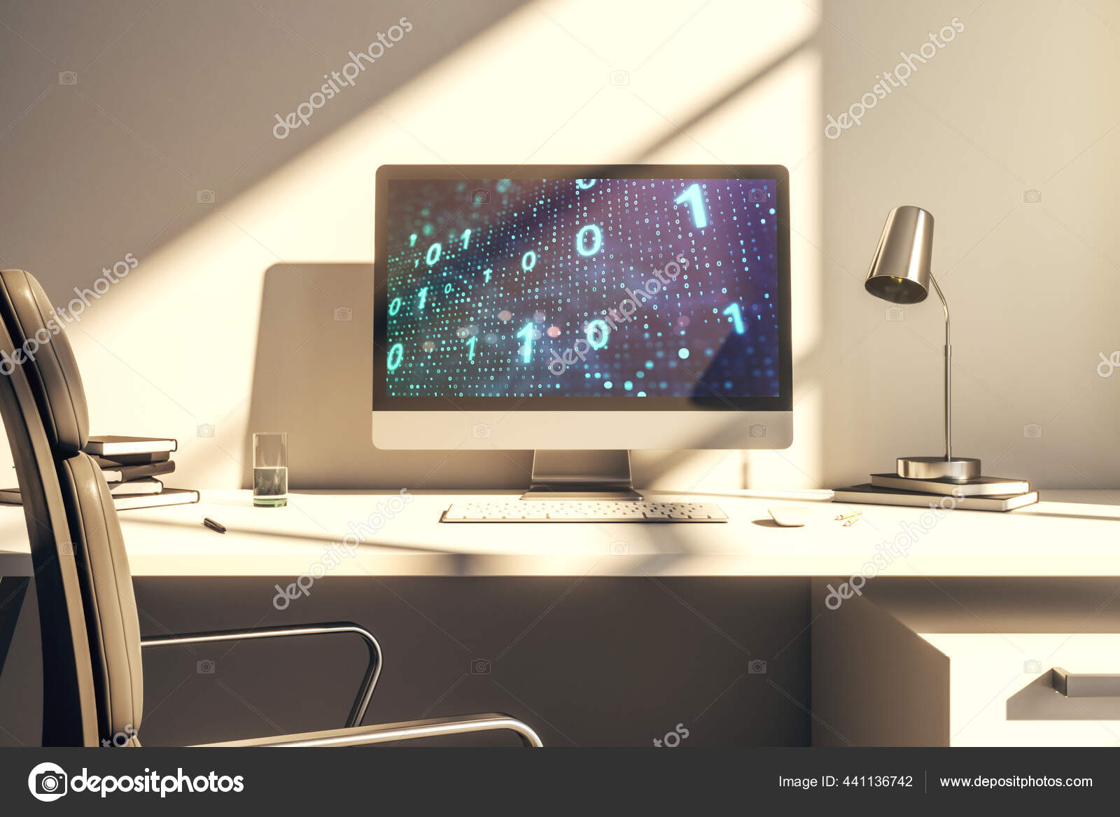 Creative Abstract Binary Code Sketch On Modern Laptop Monitor Hacking And Matrix Concept 3d
