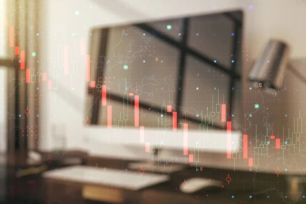 Creative abstract economic crisis chart with world map hologram on ...