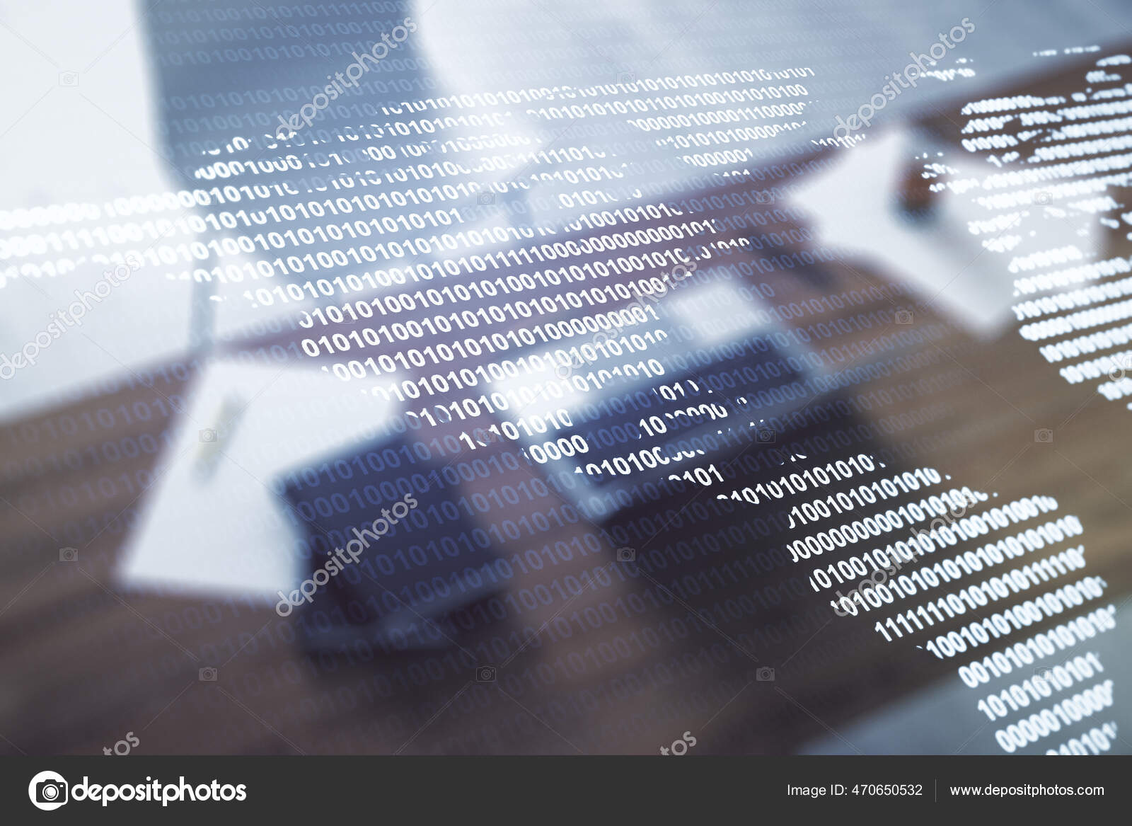 Digital America map and modern desktop with pc on background, global ...