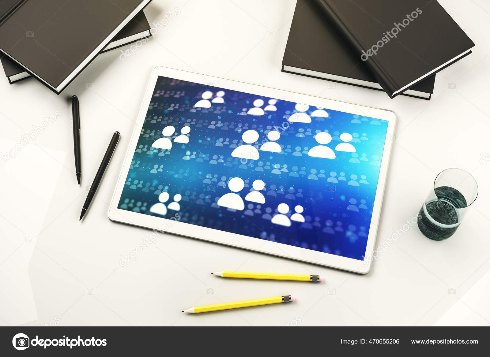 Modern digital tablet screen with social network icons concept ...