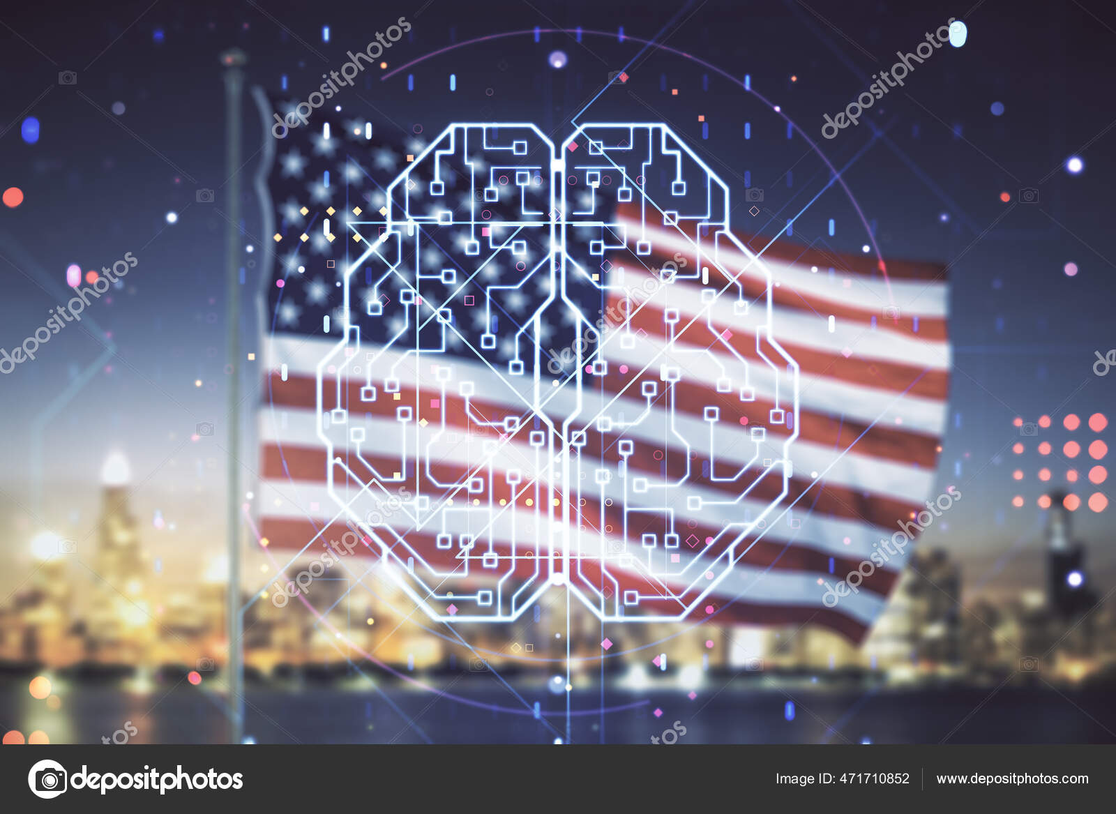 Double exposure of creative human brain microcircuit hologram on US ...
