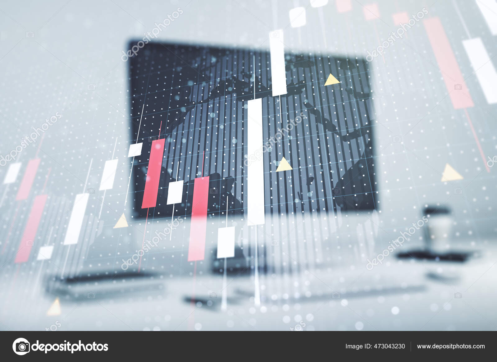 Abstract creative financial graph with world map on modern computer ...