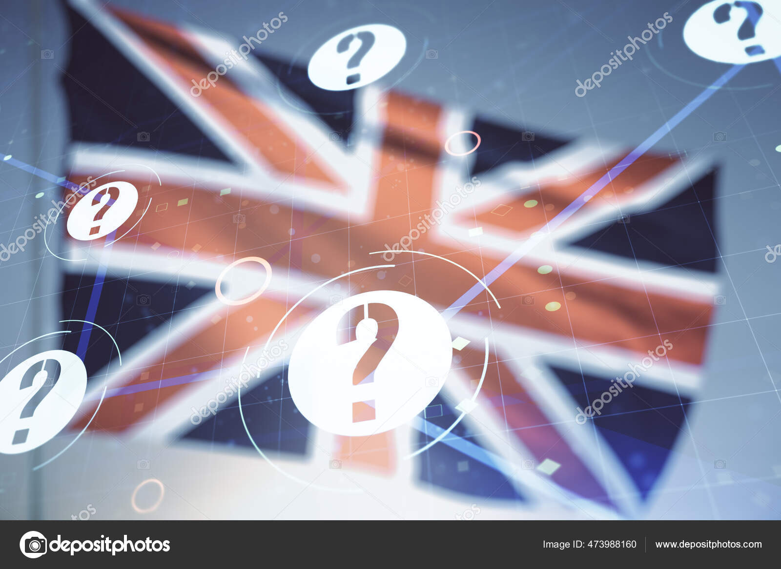 Abstract virtual question mark illustration on flag on flag of Great ...