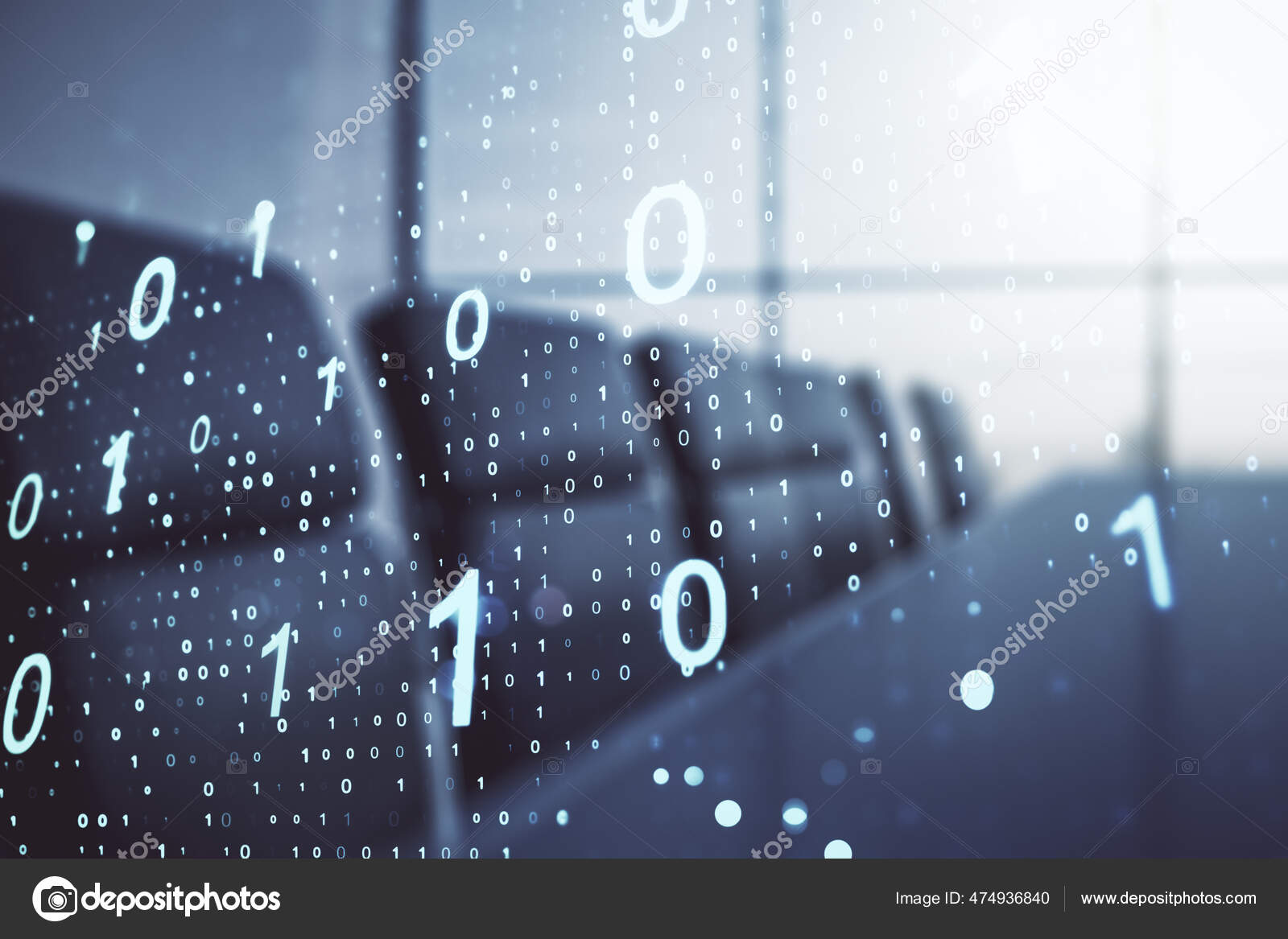 Double exposure of abstract virtual binary code hologram on a modern ...