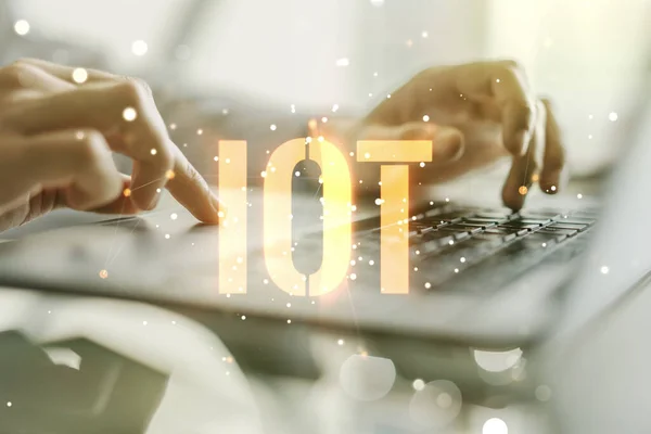 Creative IOT hologram on modern laptop background, internet of things ...