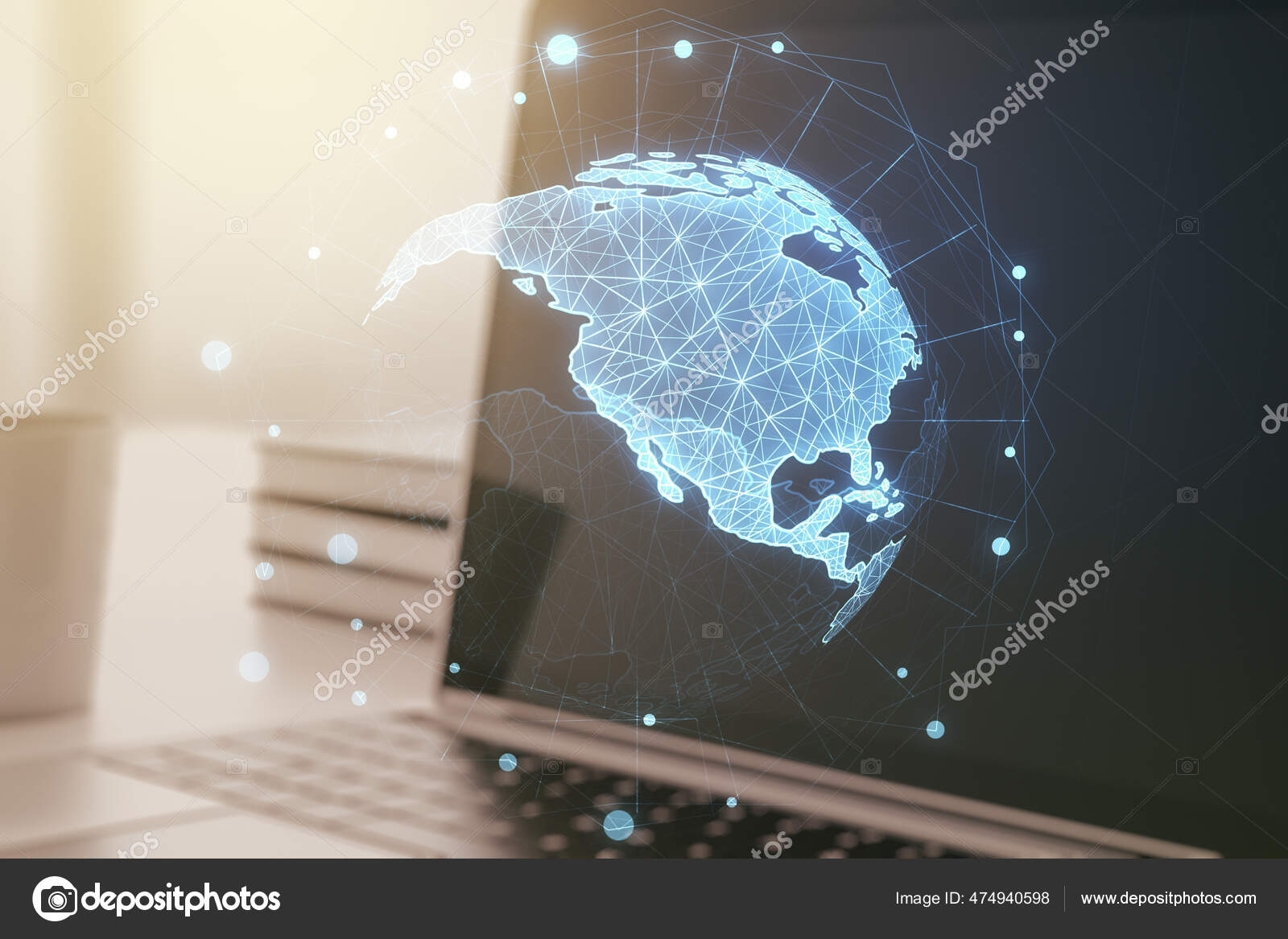 Digital America map on modern computer background, global technology ...