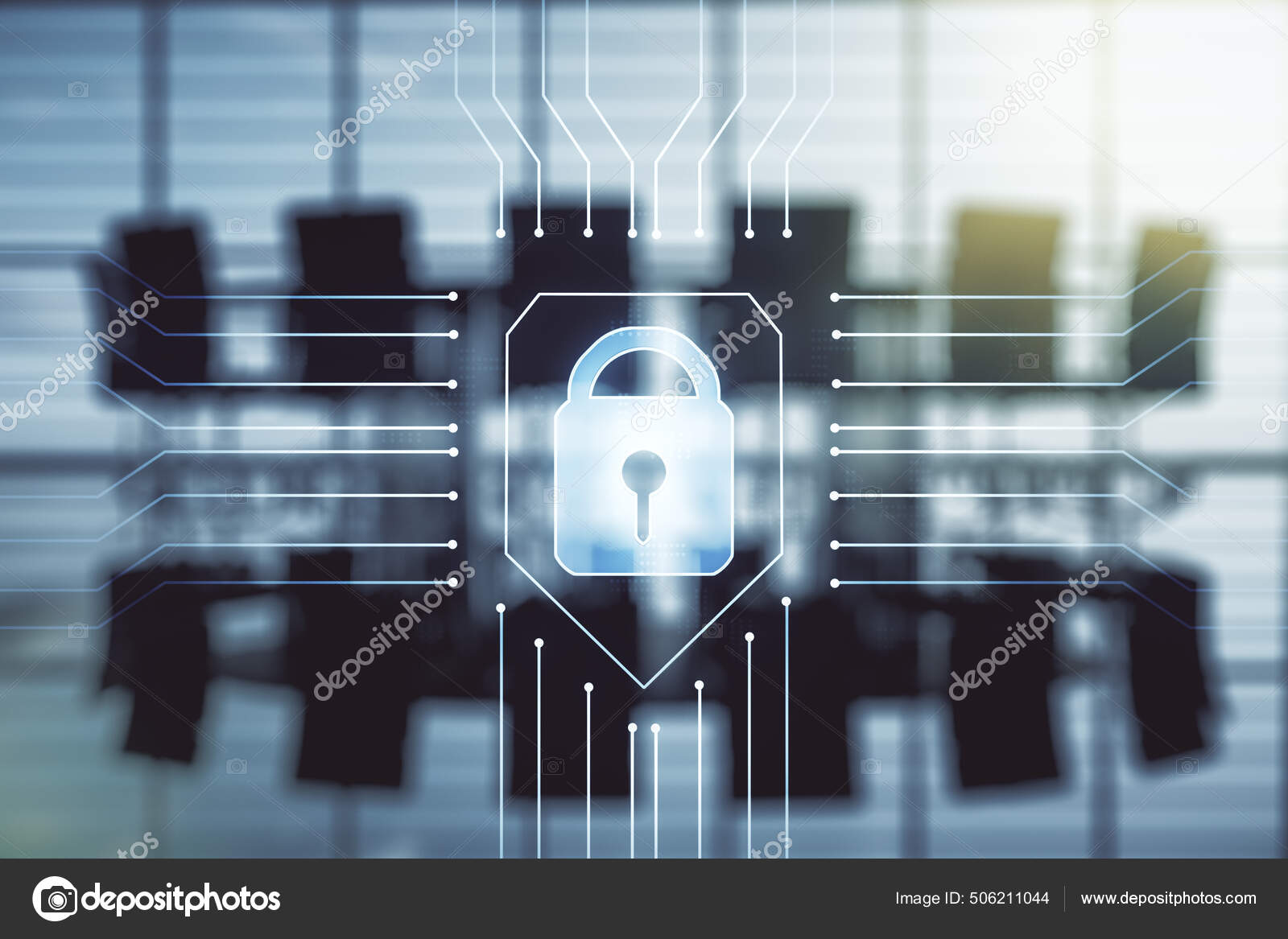 Virtual creative lock illustration with microcircuit on a modern ...