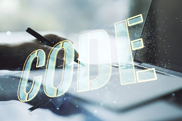 Creative Code word sign on modern computer background, international ...