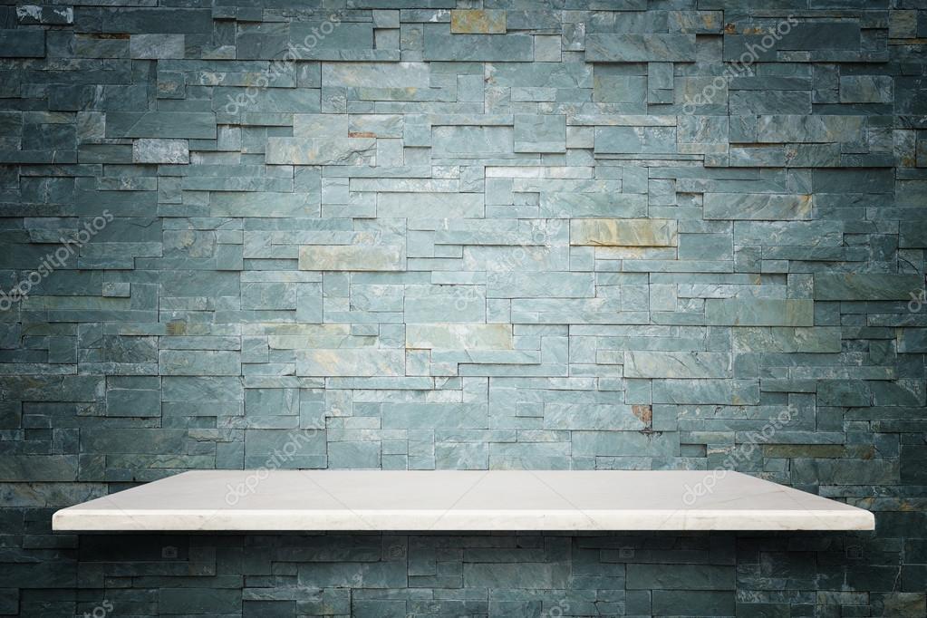 Empty top of natural stone shelves and stone wall background Stock ...