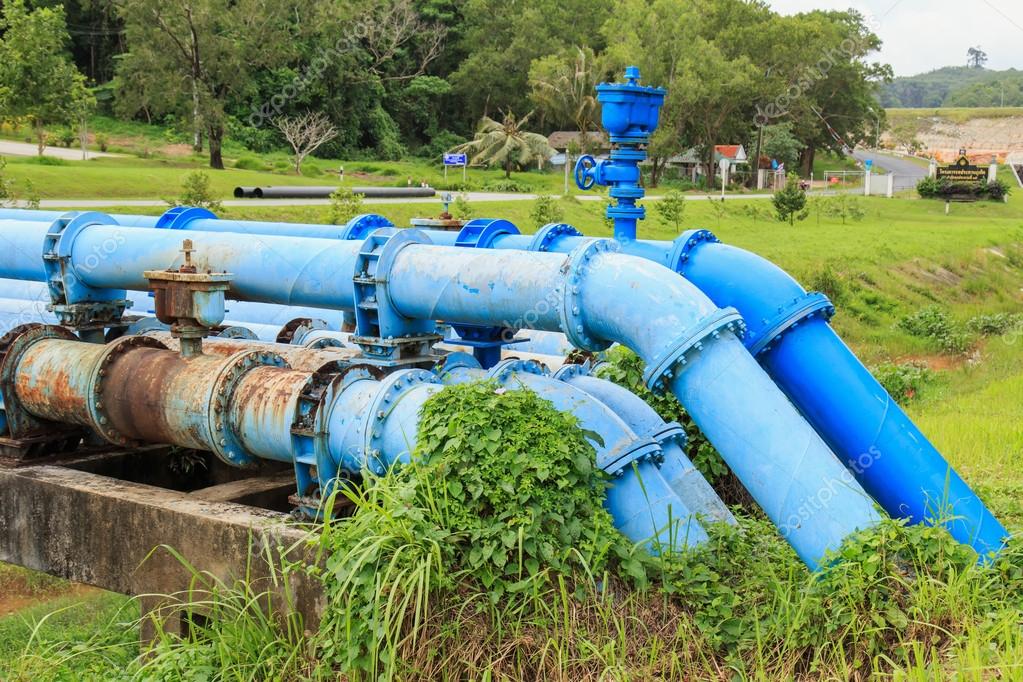 Big blue color main water supply — Stock Photo © PhanuwatNandee #57380689