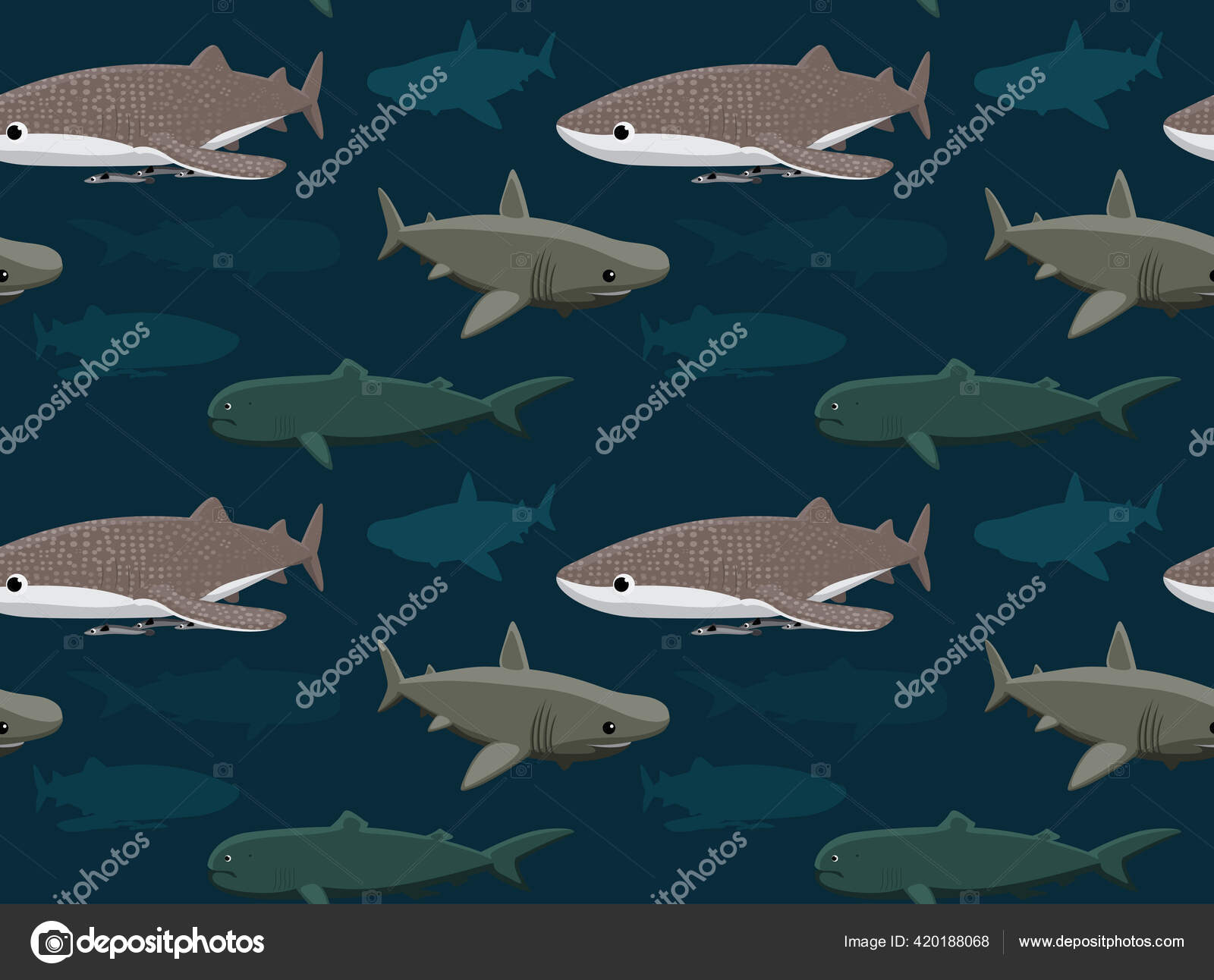 Sharks Wallpaper Cartoon Seamless Pattern Stock Vector Image by ...