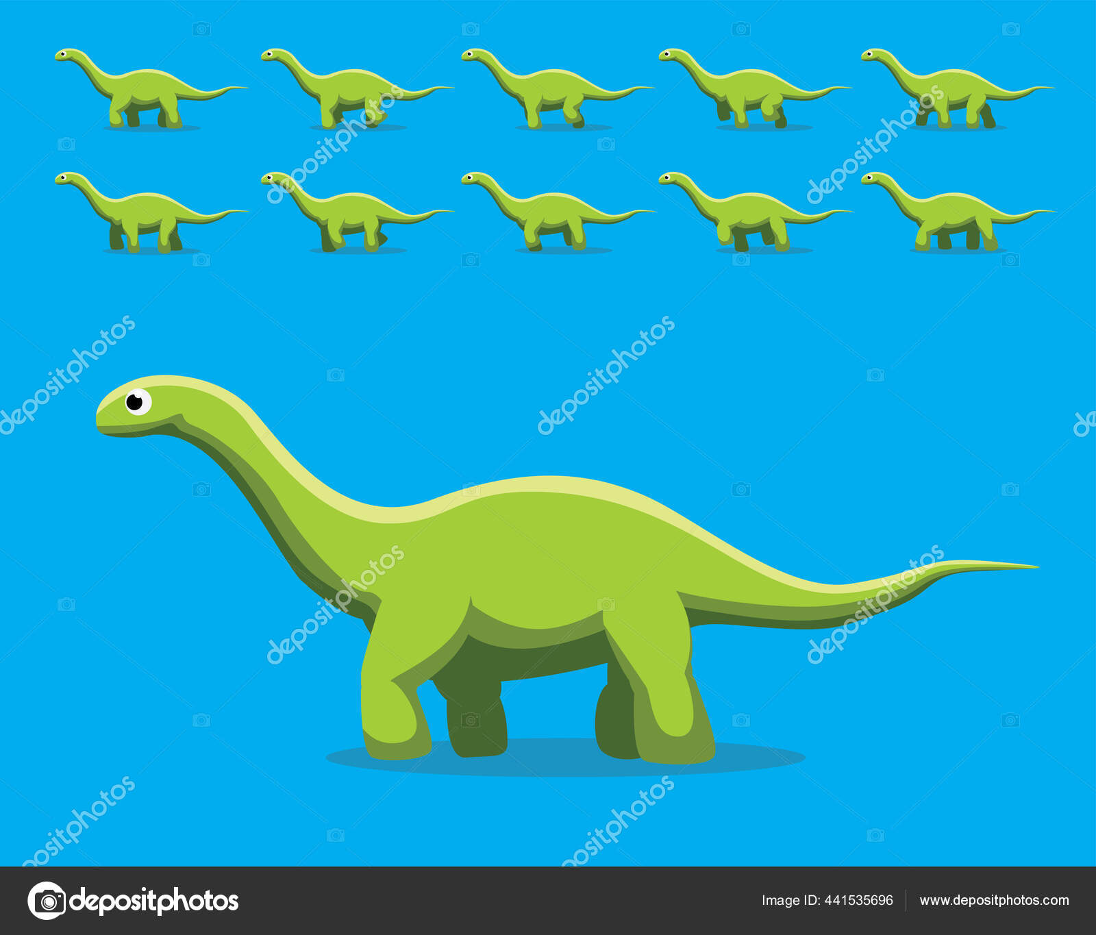 Animal Animation Sequence Dinosaur Apatosaurus Walking Cartoon Vector ...