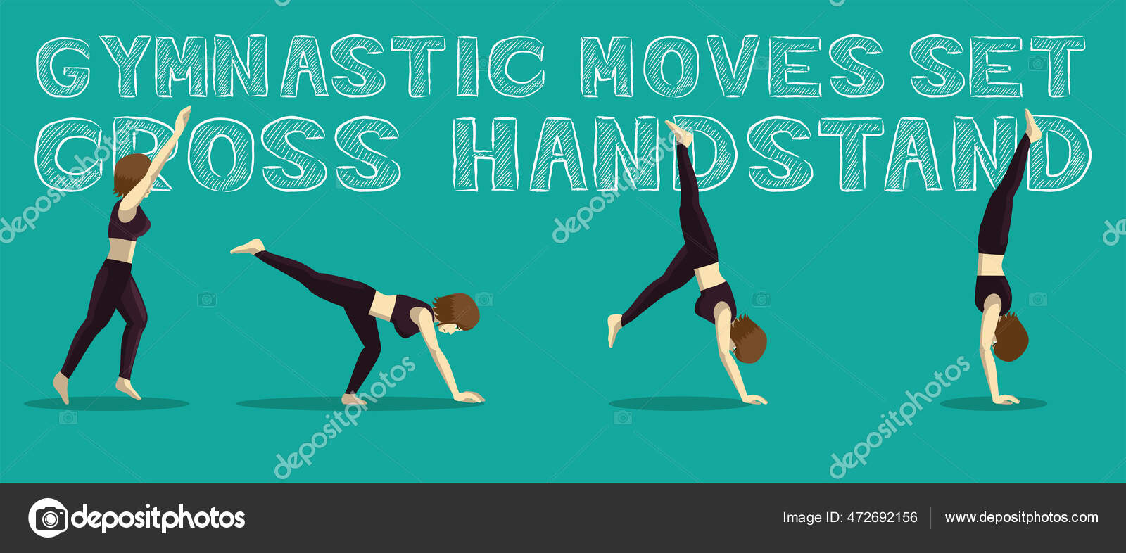 Gymnastic Moves Set Cross Handstand Manga Cartoon Vector Illustration ...