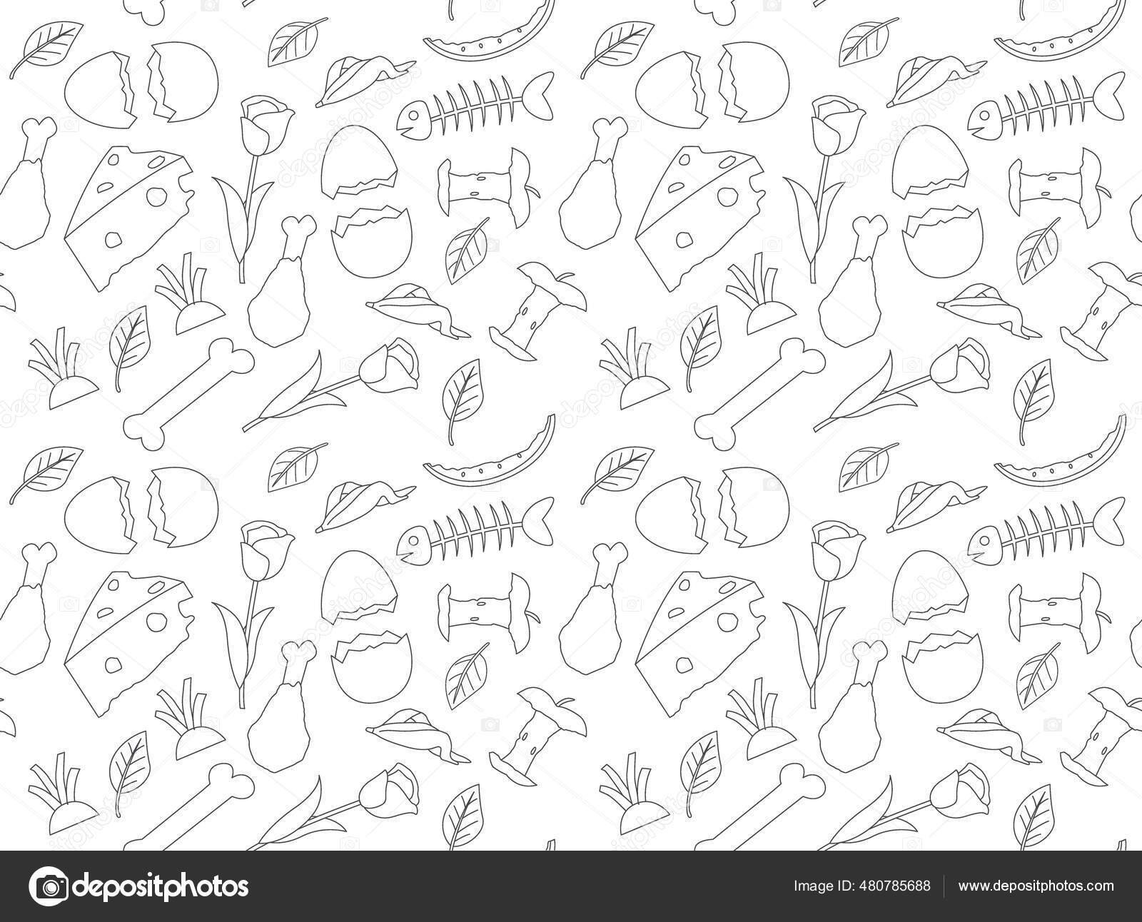 Organic Waste Drawing Outline Seamless Pattern Wallpaper Stock Vector ...