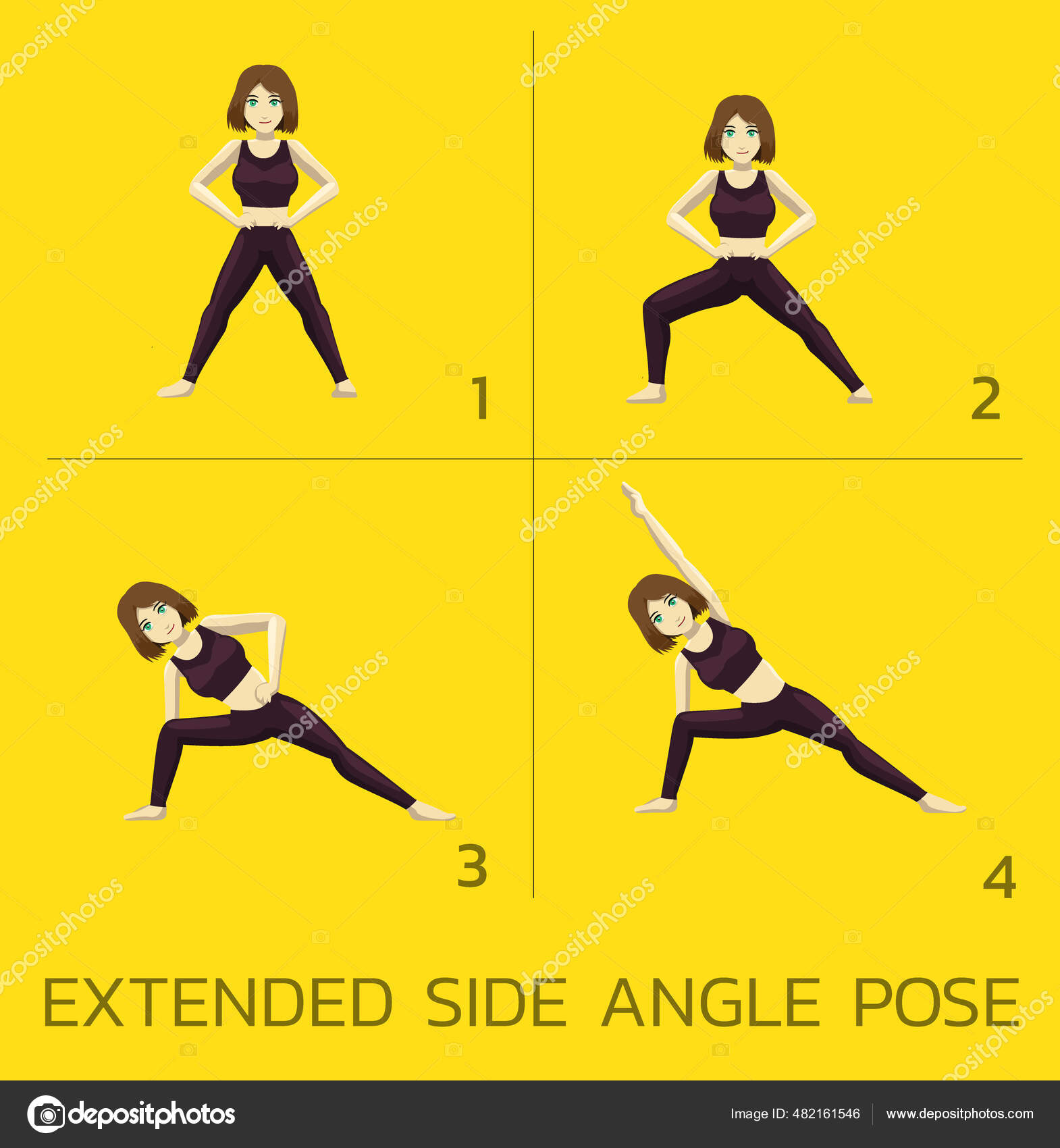 Extended Side Angle Pose Yoga Manga Tutorial How Cartoon Vector Stock ...