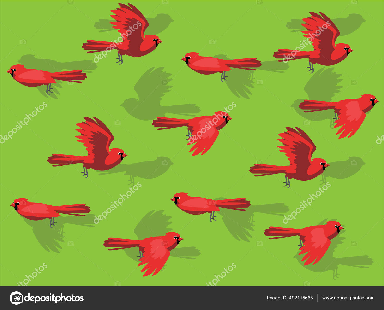 Scarlet Cardinal Animation Flying Character Vector Seamless Background ...