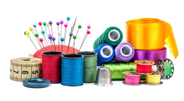 Composition with tailor threads isolated on white background — Stock ...