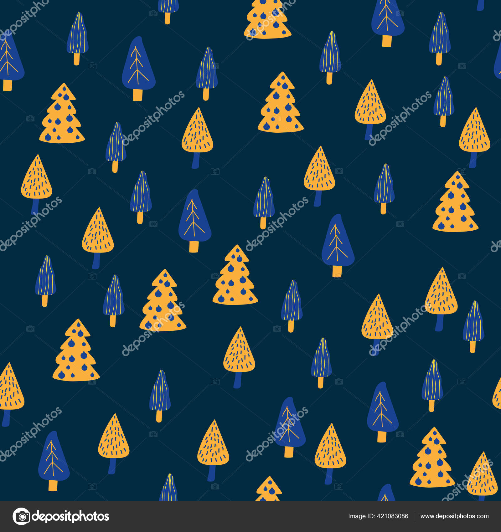 Seamless background. Hand drawn pattern of Christmas holidays. Blue ...
