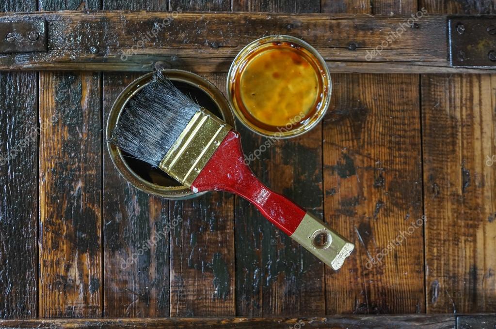 Brush and oil varnish paint Stock Photo by ©PEPPERSMINT 57136435