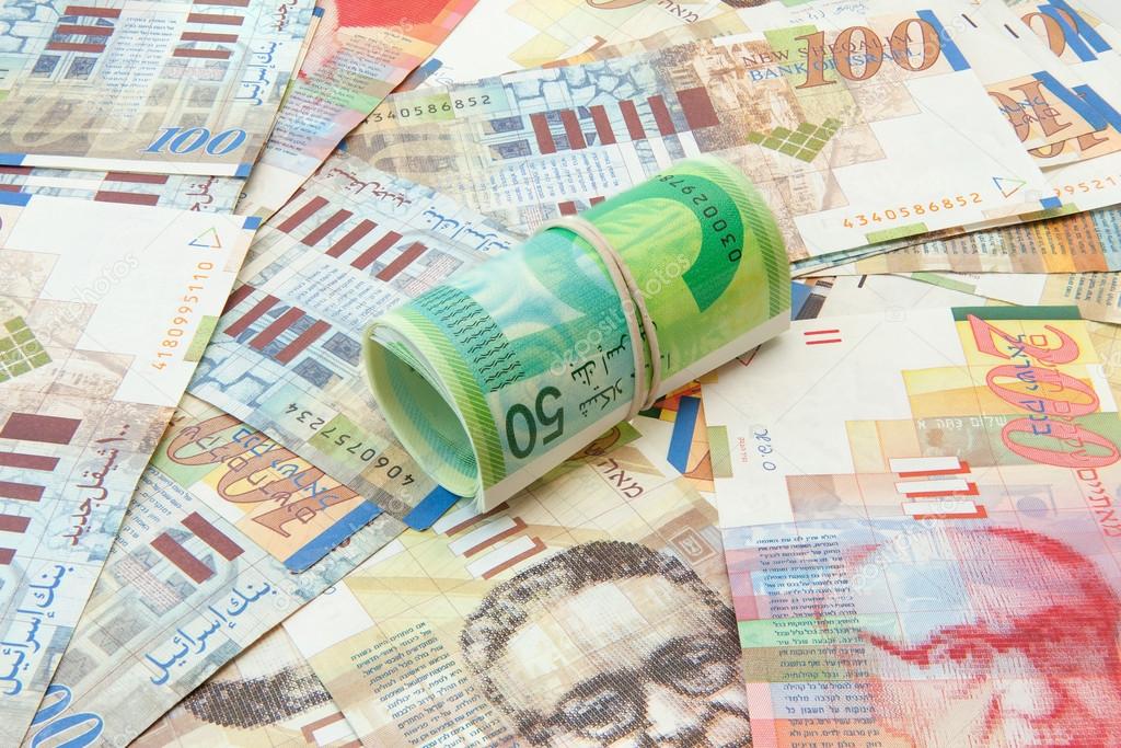 Various Israeli shekel notes with the new fifty note — Stock Photo ...