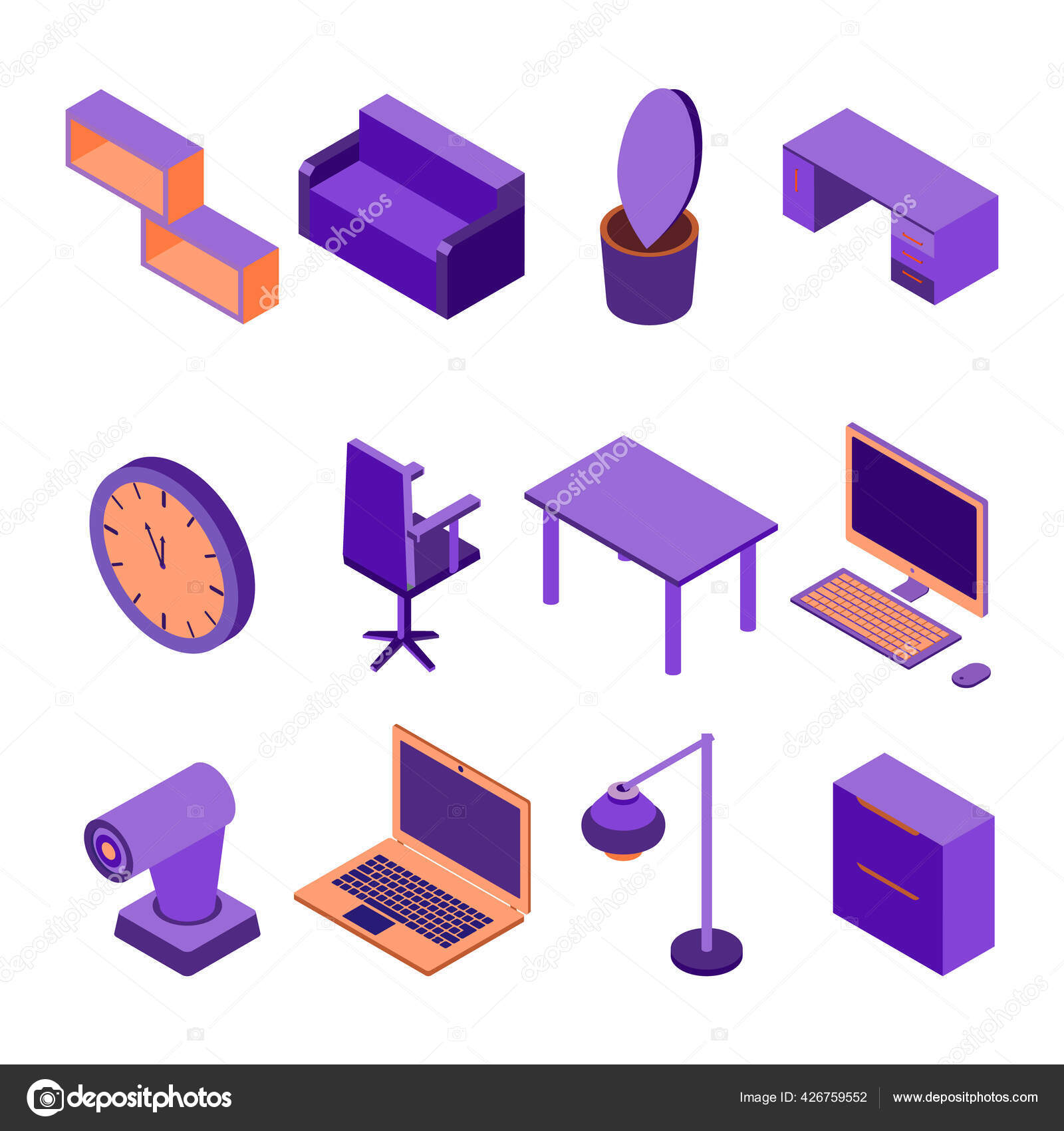 Isometric home office icon.Isometric workplace vector illustration ...
