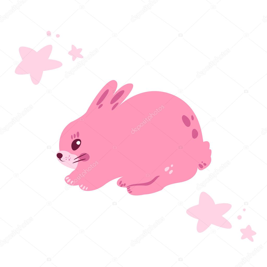 Pequeño conejito rosa vector ilustración de dibujos animados aislados sobre fondo blanco. lindo ...