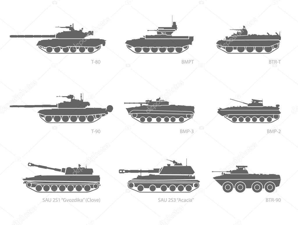 Stylized images of armored vehicles for military infographics Stock ...