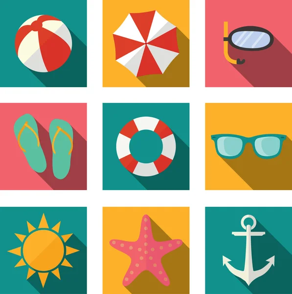 Summer icon set 2. Flat design trend. Retro color. Stock Vector Image ...