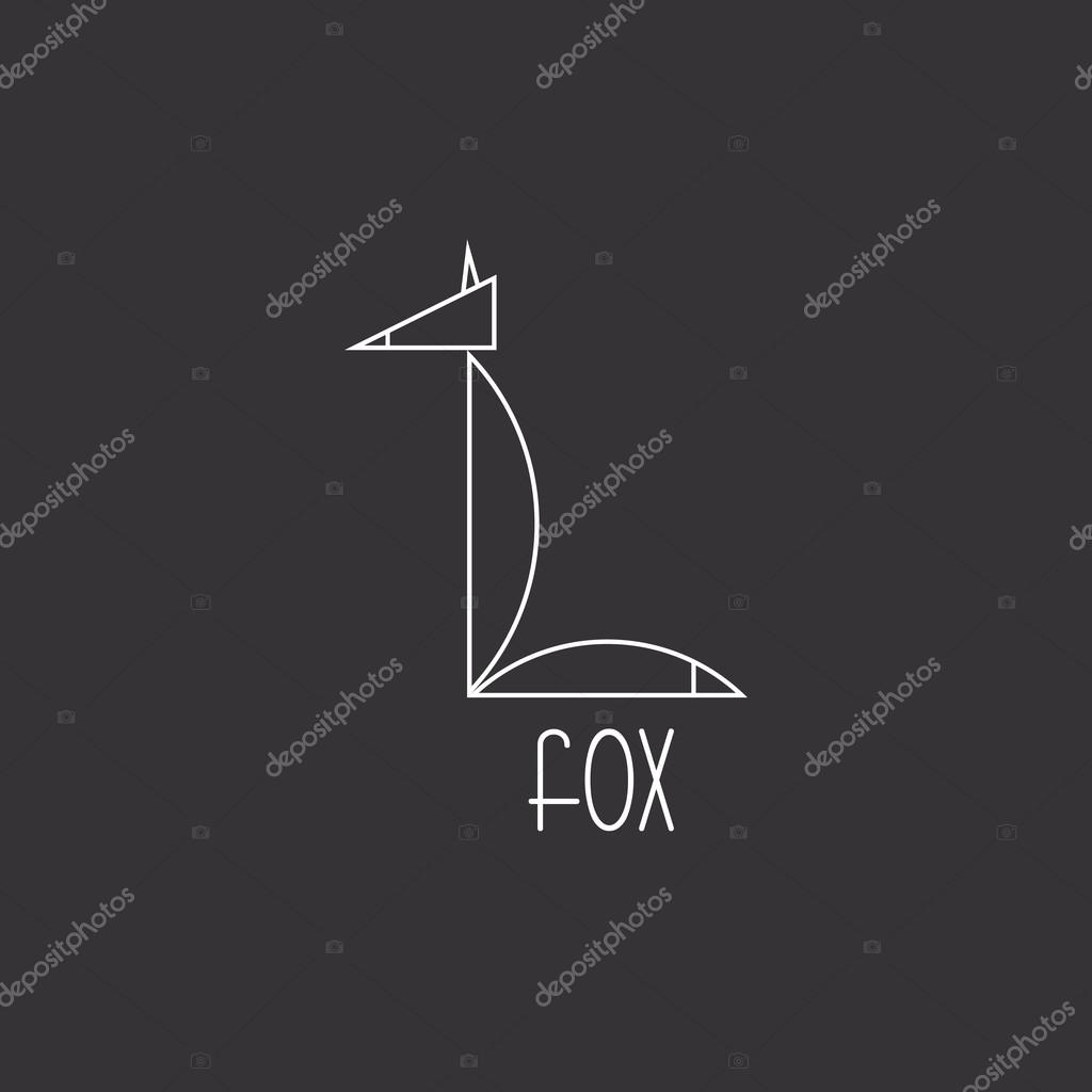 Fox in thin line, animal logo, black and white background Stock Vector ...